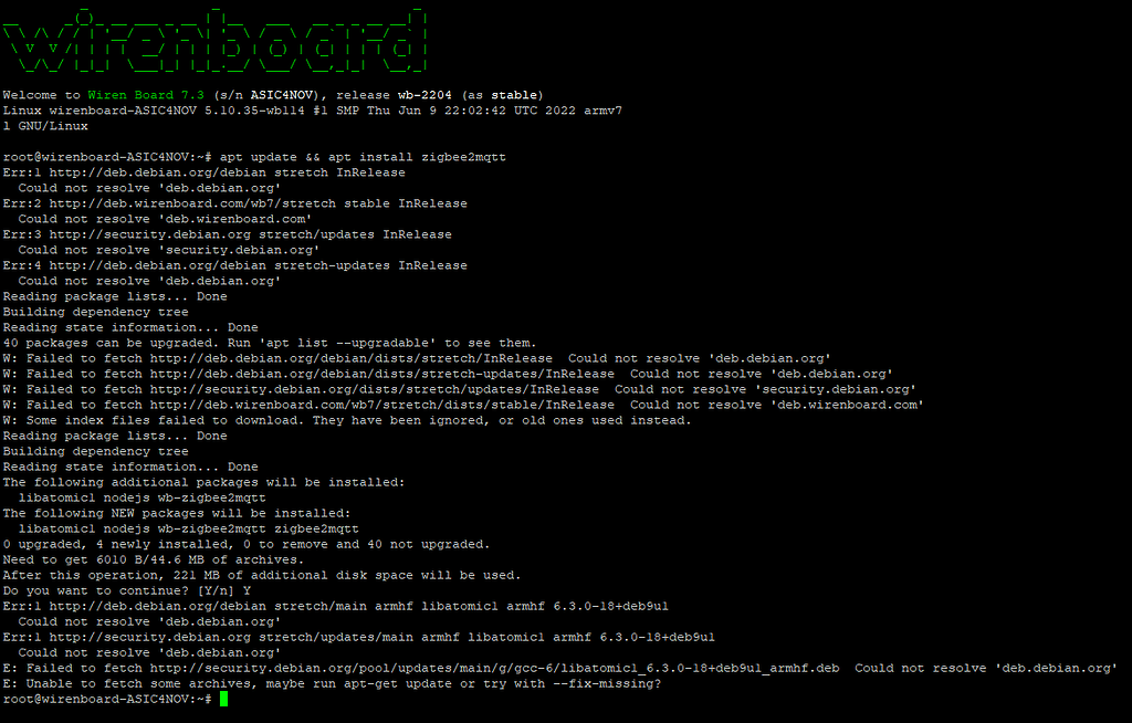 Проблема установки zigbee2mqtt - Wiren Board Support