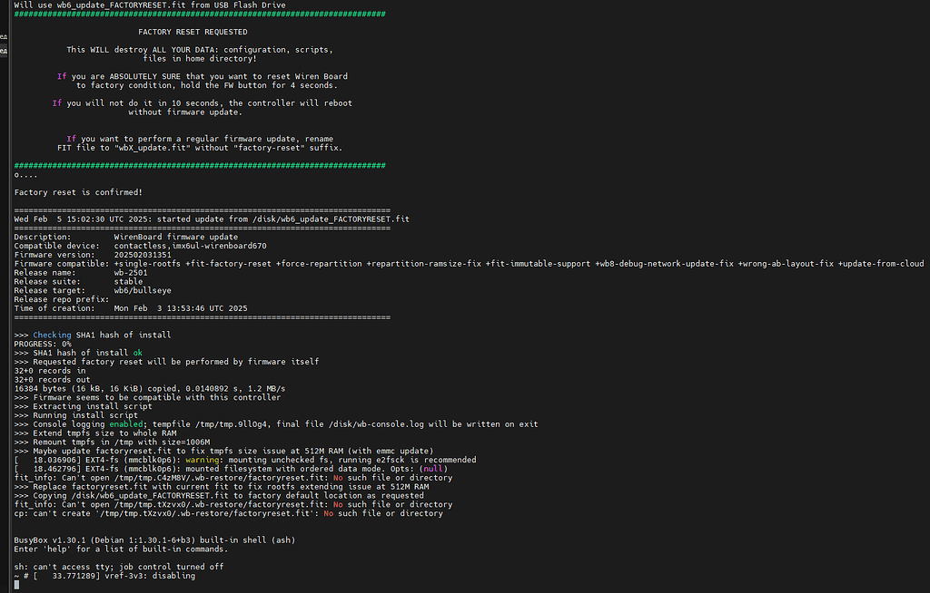 Не получается сбросить настройки к заводским, WB 6.8 - Wiren Board Support