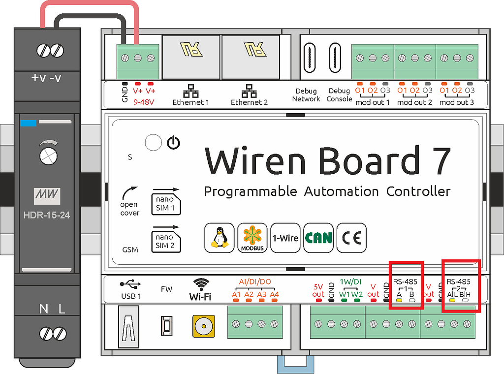 Подключение к интерфейсу RS-485 контроллера Wiren Board 7 - Контроллеры Wiren Board - Wiren ...