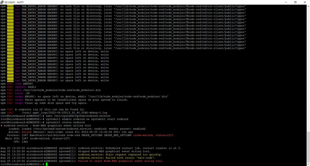 Установка Node RED, статус Active: failed - Программное обеспечение - Wiren Board Support